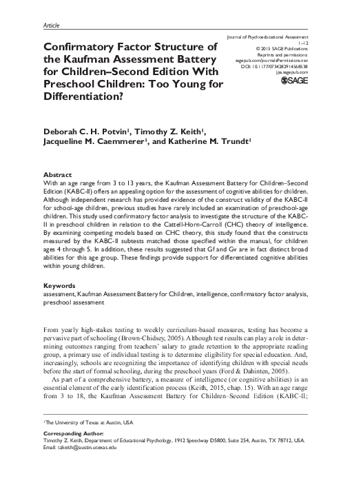 (PDF) Confirmatory factor structure of the Kaufman Assessment Battery ...