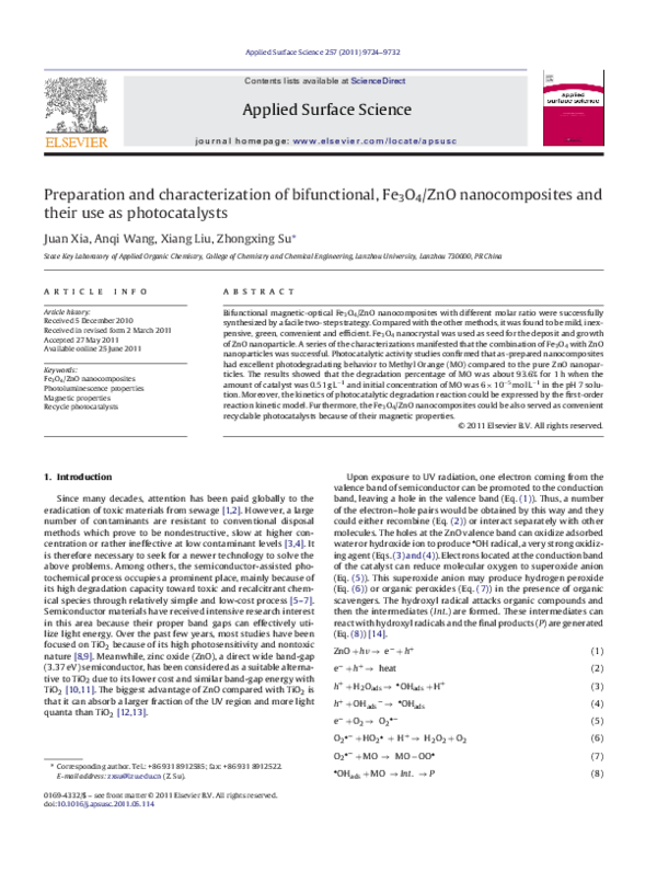 (PDF) Preparation and characterization of bifunctional, Fe3O4/ZnO ...