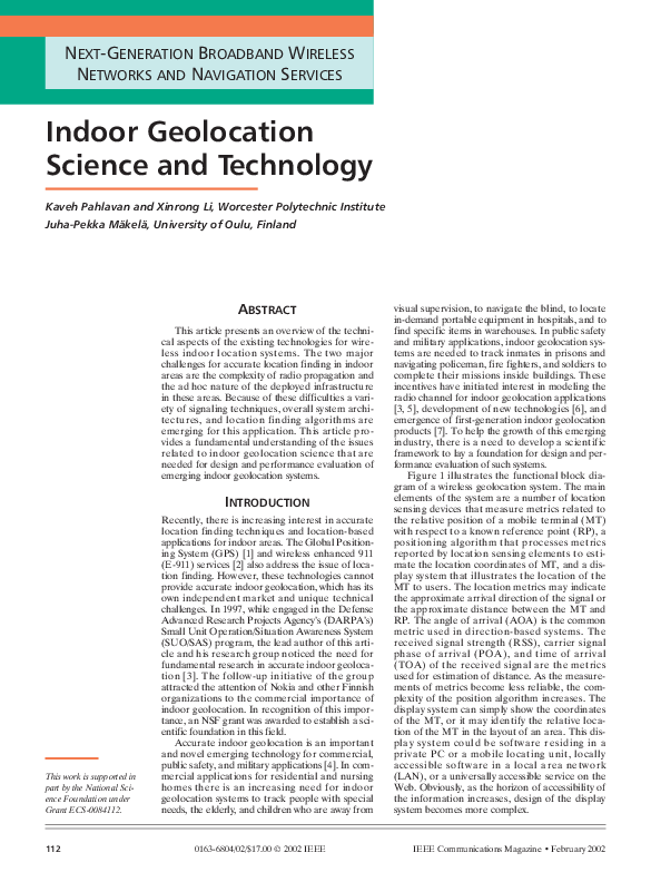(PDF) Indoor geolocation science and technology