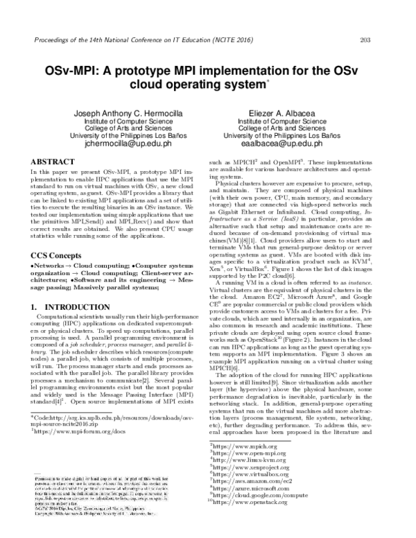 (PDF) OSv-MPI: A prototype MPI implementation for the OSv cloud operating system