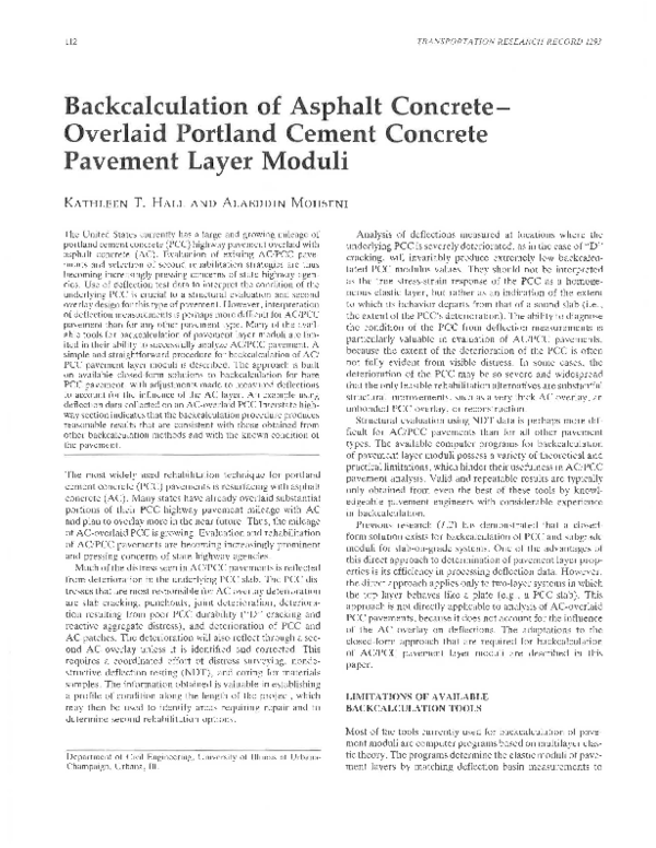 (PDF) Backcalculation of Asphalt Concrete-Overlaid Portland Cement Concrete Pavement Layer Moduli