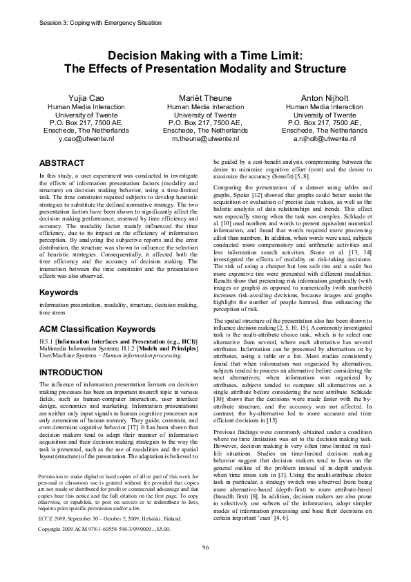 (PDF) Decision Making with a Time Limit the Effects of Presentation ...