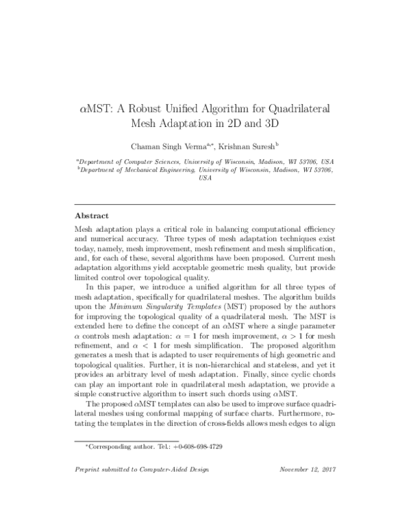 Pdf αmst A Robust Unified Algorithm For Quadrilateral Mesh Adaptation In 2d And 3d