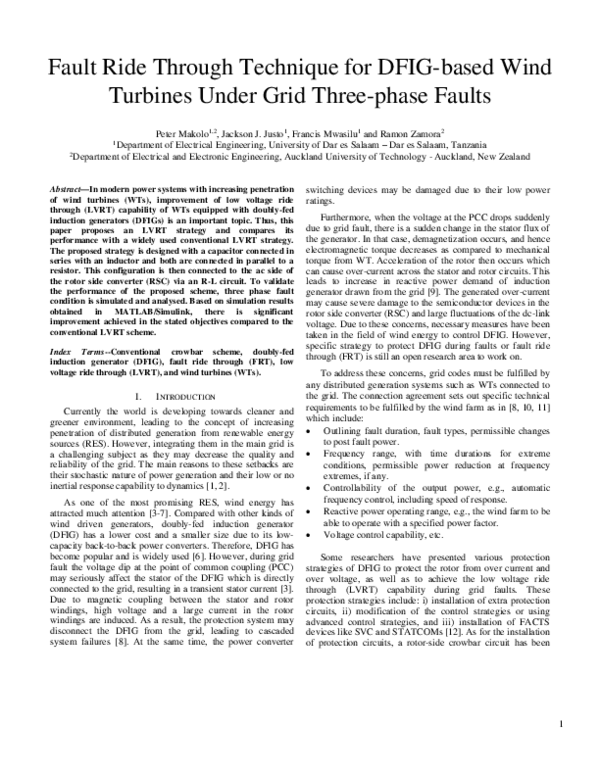 Pdf Fault Ride Through Technique For Dfig Based Wind Turbines Under
