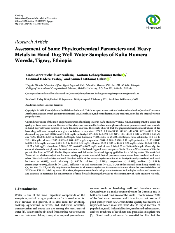 (PDF) Assessment of Some Physicochemical Parameters and Heavy Metals in ...