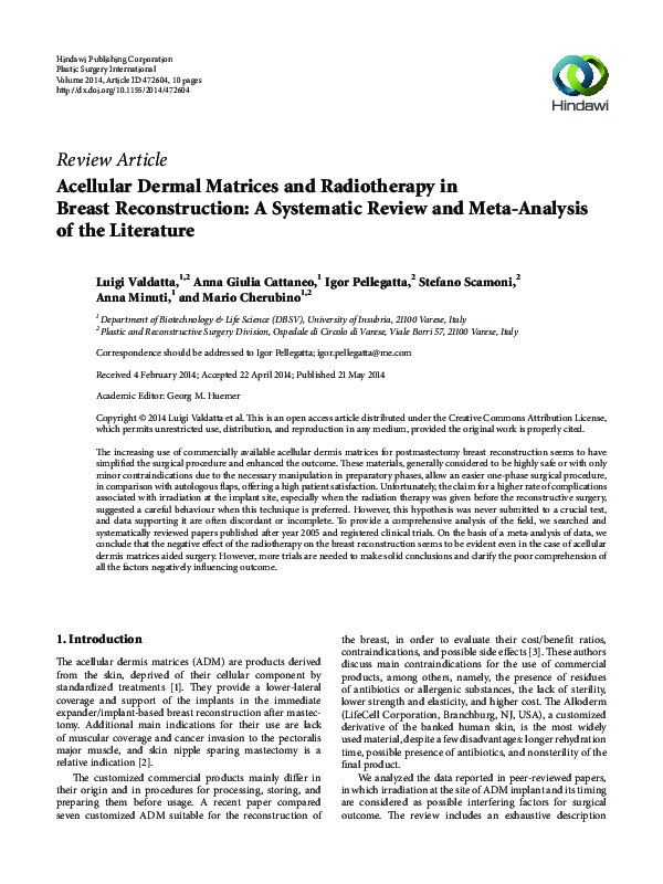 (PDF) Acellular Dermal Matrices and Radiotherapy in Breast ...