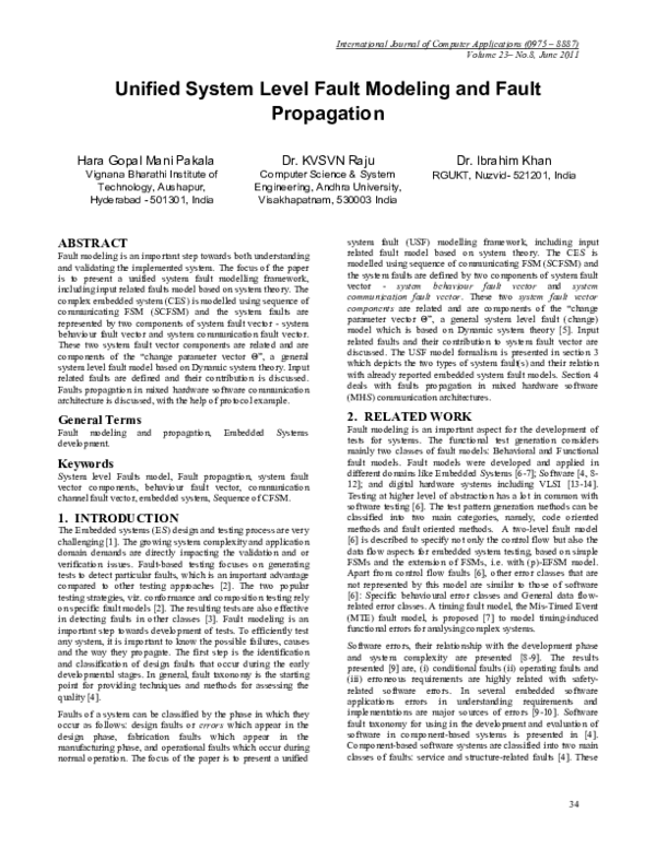 Pdf Unified System Level Fault Modeling And Fault Propagation