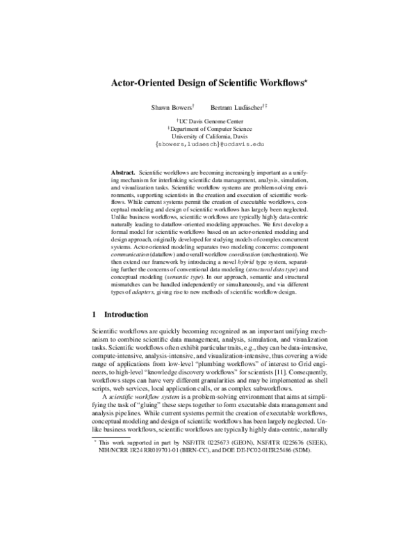 (PDF) Actor-Oriented Design of Scientific Workflows
