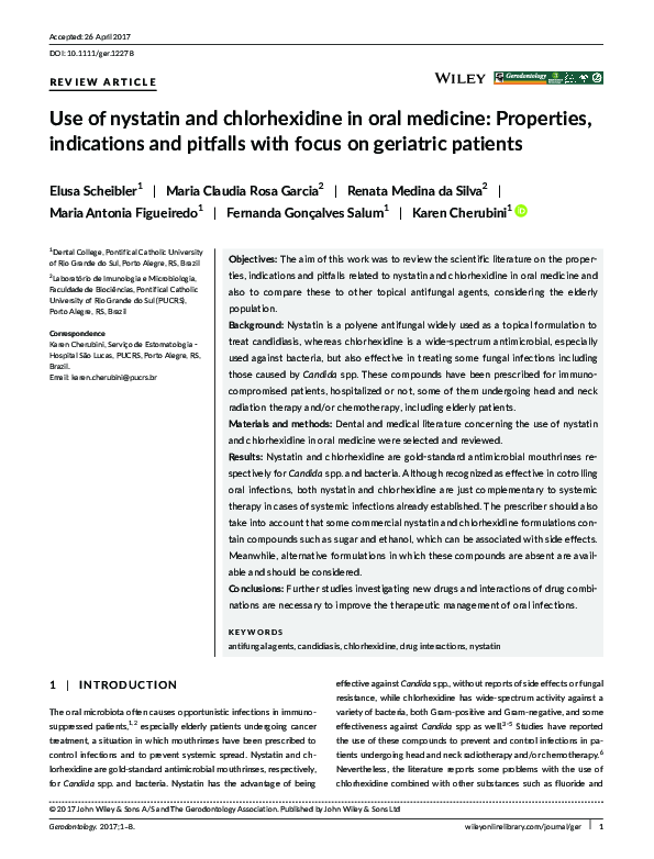 (PDF) Use of nystatin and chlorhexidine in oral medicine: Properties ...