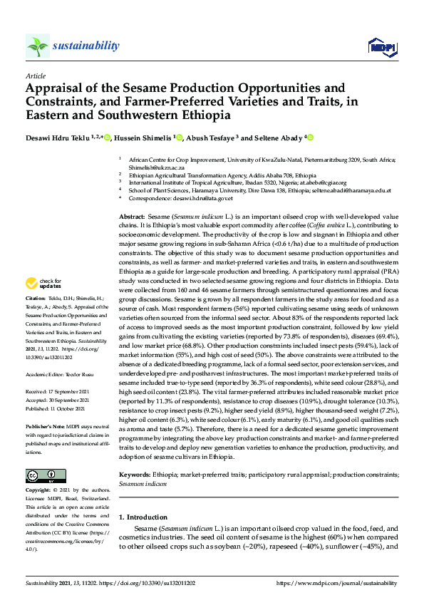 (PDF) Appraisal of the Sesame Production Opportunities and Constraints ...