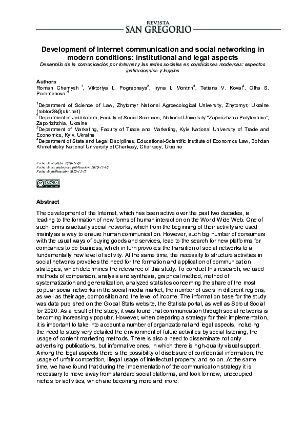 (PDF) Development of Internet communication and social networking in ...