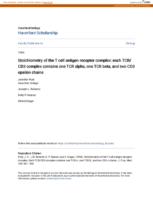 (PDF) Stoichiometry of the T cell antigen receptor complex: each TCR ...