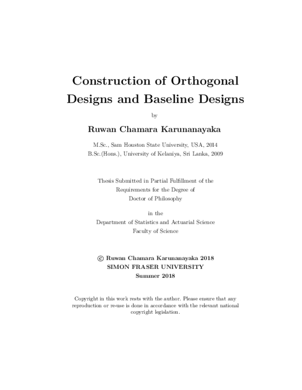 (PDF) Construction of orthogonal designs and baseline designs | Ruwan ...