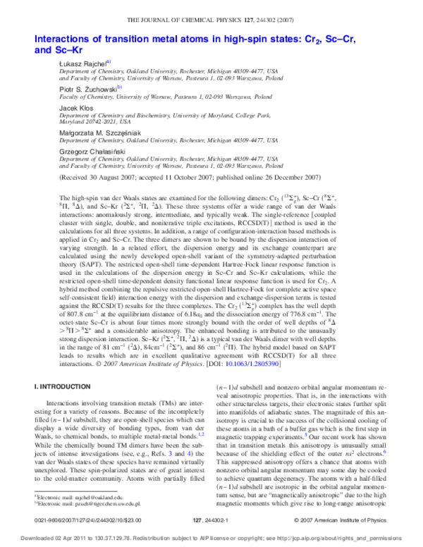 (PDF) Interactions of transition metal atoms in high-spin states: Cr ...