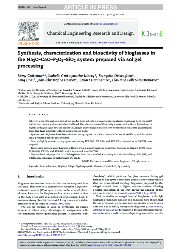 (PDF) Synthesis, characterization and bioactivity of bioglasses in the Na2O–CaO–P2O5–SiO2 system ...