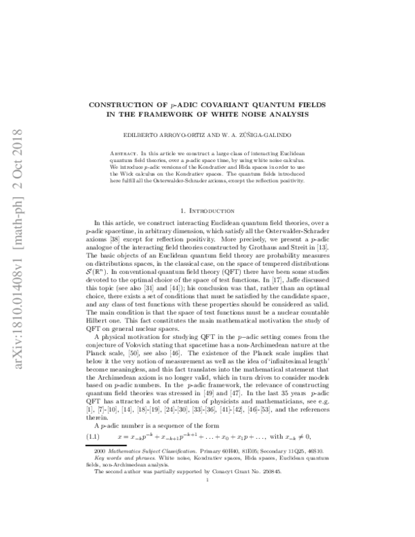 Pdf Construction Of P Adic Covariant Quantum Fields In The Framework Of White Noise Analysis
