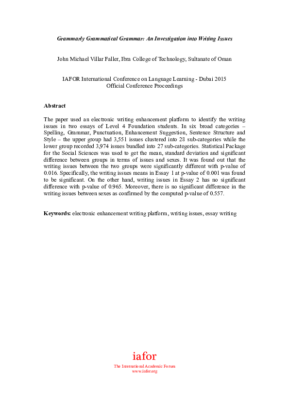 Pdf Grammarly Grammatical Grammar An Investigation Into Writing Issues
