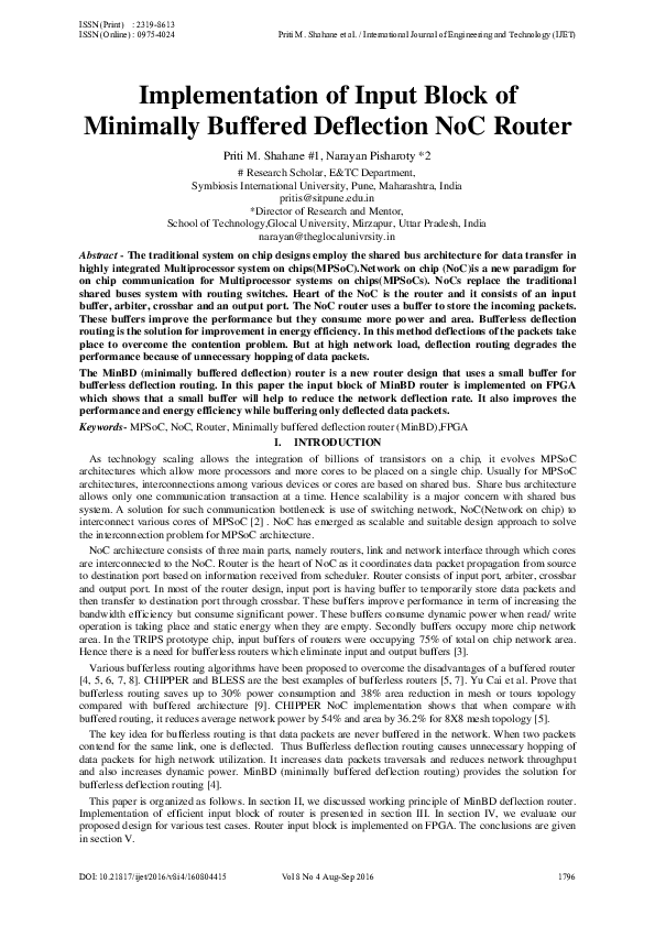 Pdf Implementation Of Input Block Of Minimally Buffered Deflection Noc Router