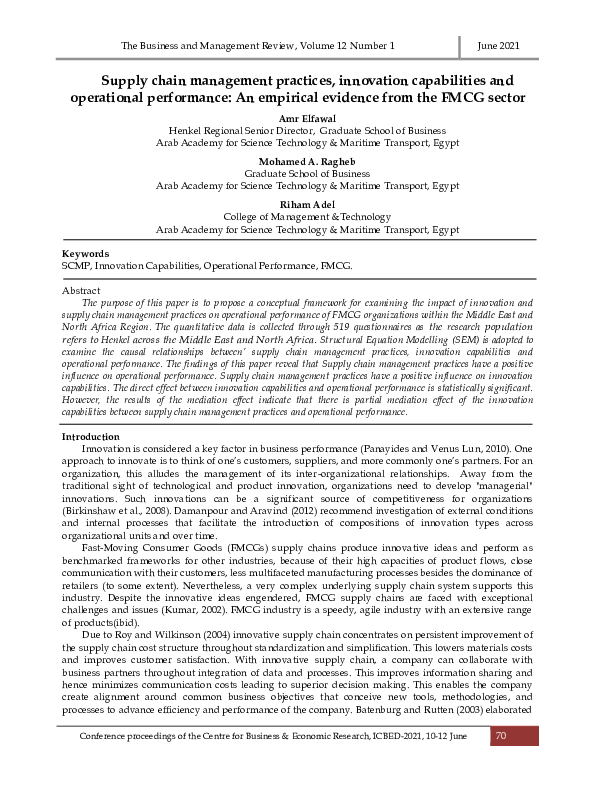 (PDF) Supply chain management practices, innovation capabilities and operational performance: An ...