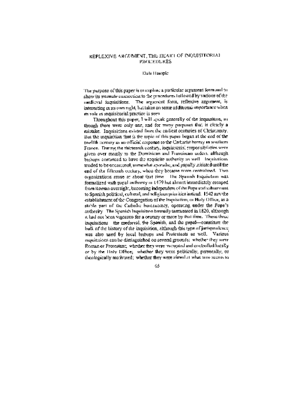 (PDF) Reflexive Argument, the Heart of Inquisitorial Procedures