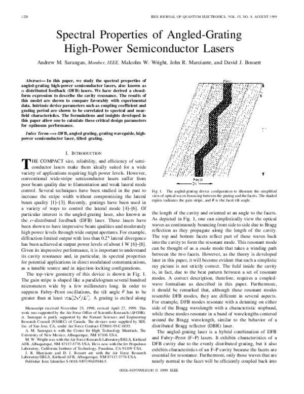 (PDF) Spectral properties of angled-grating high-power semiconductor lasers