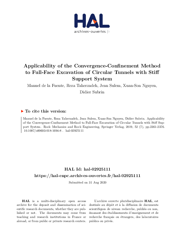 (PDF) Applicability of the Convergence-Confinement Method to Full-Face ...
