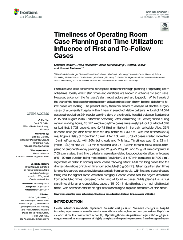 (PDF) Timeliness of Operating Room Case Planning and Time Utilization ...