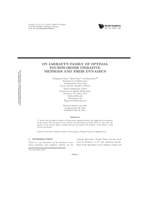 (PDF) On Jarratt's Family of Optimal Fourth-Order Iterative Methods and Their Dynamics