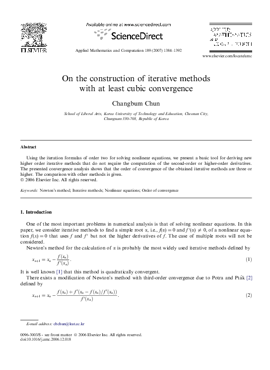 Pdf On The Construction Of Iterative Methods With At Least Cubic
