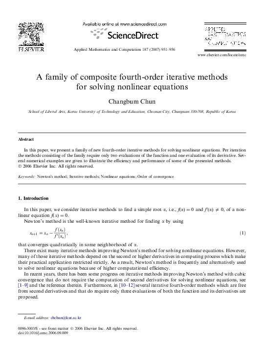 (PDF) A family of composite fourth-order iterative methods for solving nonlinear equations