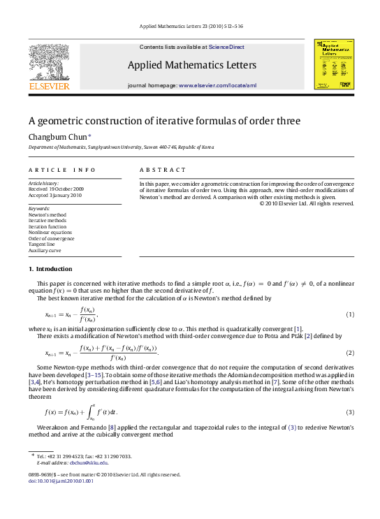(PDF) A geometric construction of iterative formulas of order three