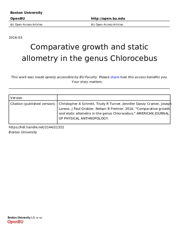 (PDF) Comparative growth and static allometry in the genus Chlorocebus