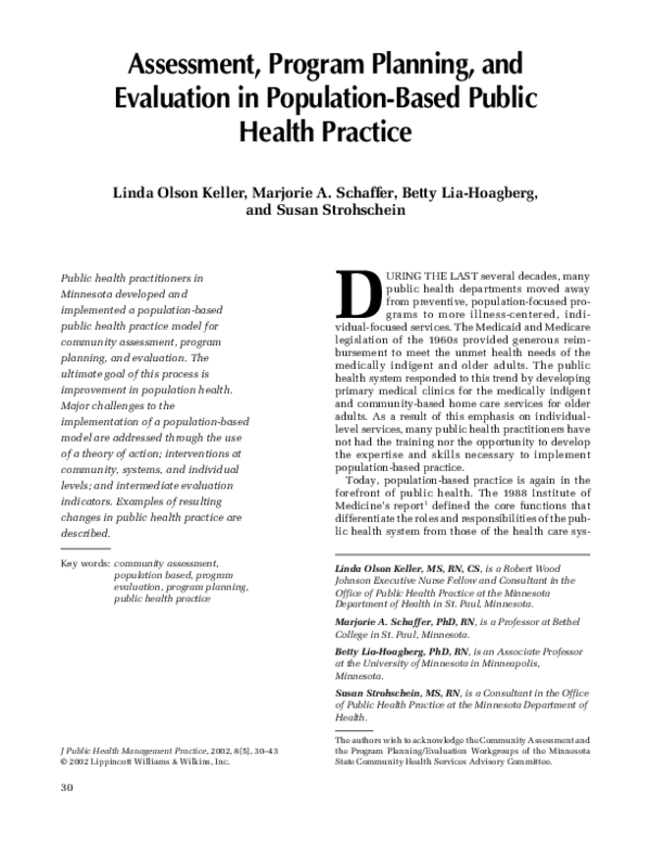 (PDF) Assessment, Program Planning, and Evaluation in Population-Based ...
