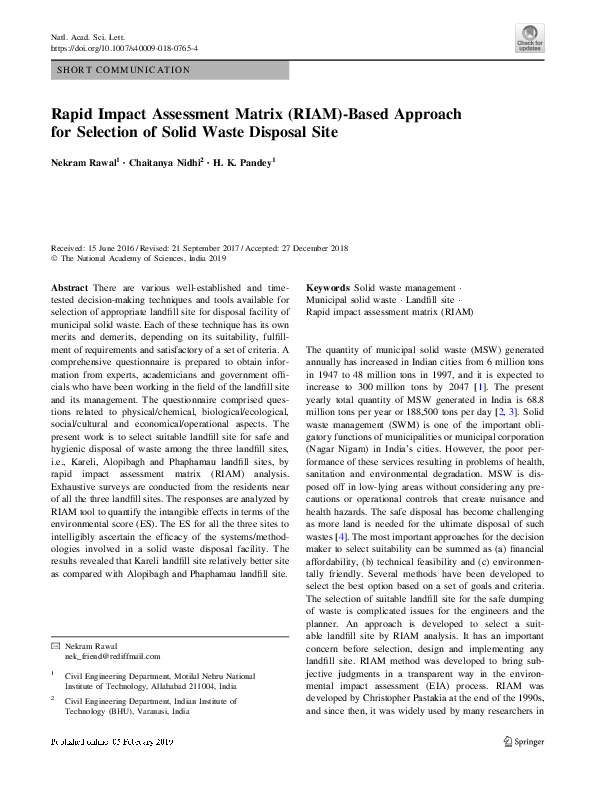 (PDF) Rapid Impact Assessment Matrix (RIAM)-Based Approach for ...