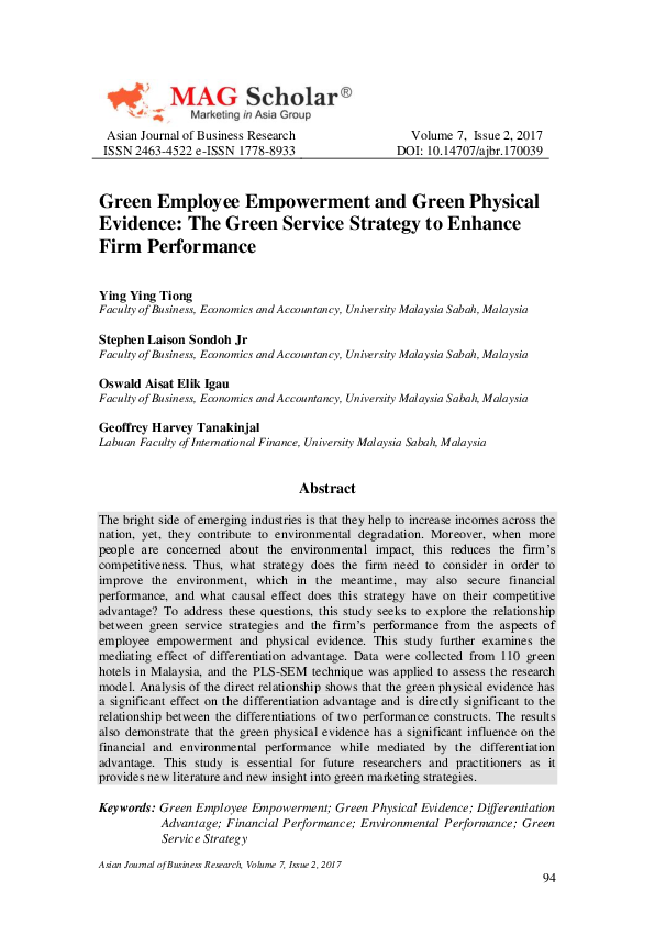 (PDF) Green Employee Empowerment and Green Physical Evidence: The Green ...