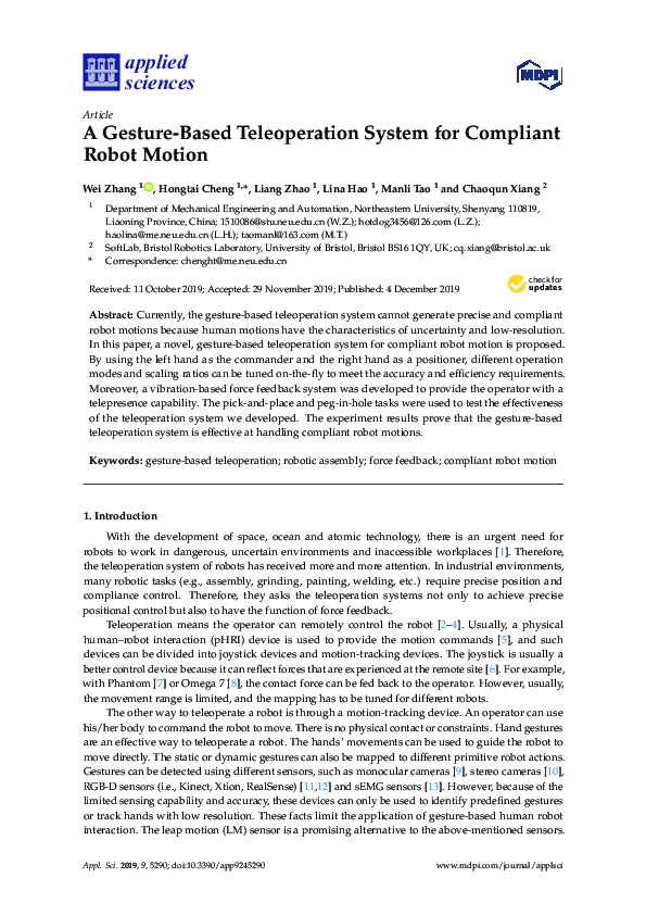 (PDF) A Gesture-Based Teleoperation System for Compliant Robot Motion