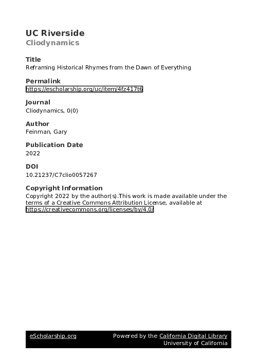 (PDF) Reframing Historical Rhymes from the Dawn of Everything (Gary ...