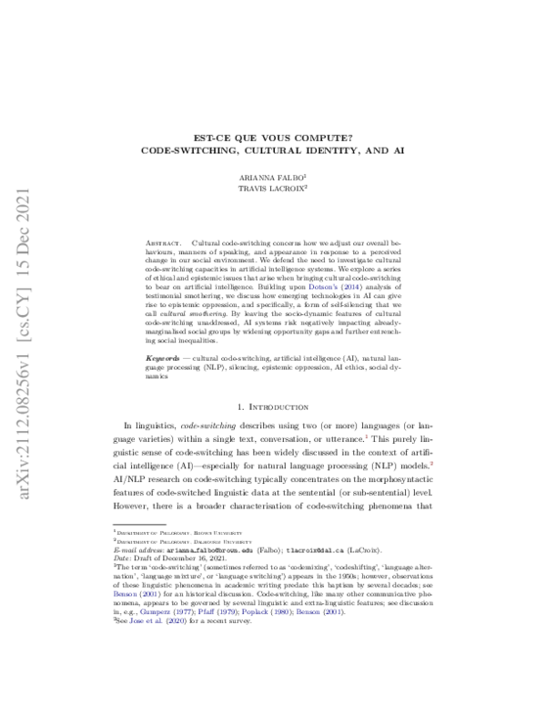 (PDF) Est-ce que vous compute? Code-switching, cultural identity, and AI
