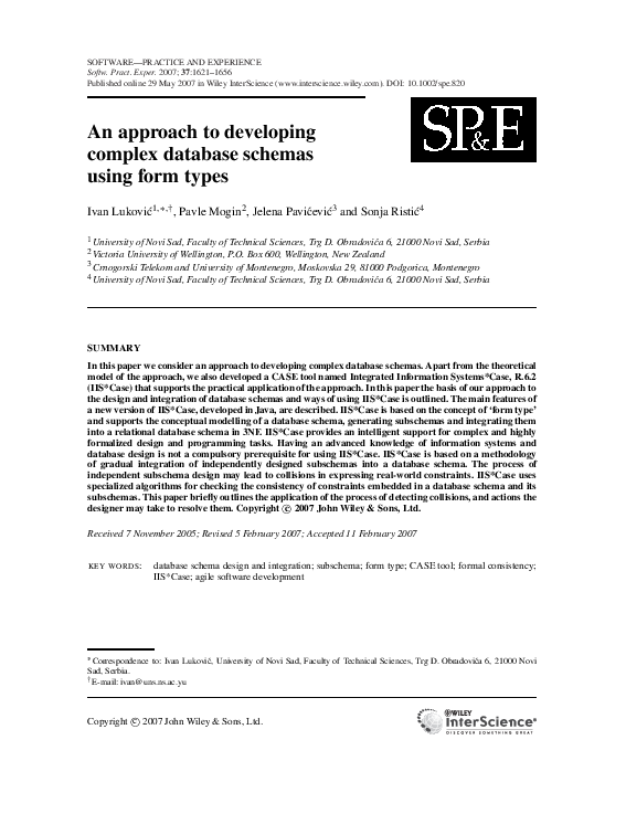 (PDF) An approach to developing complex database schemas using form types