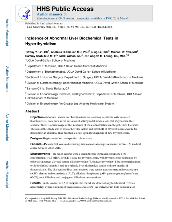 (PDF) Incidence of Abnormal Liver Biochemical Tests in Hyperthyroidism