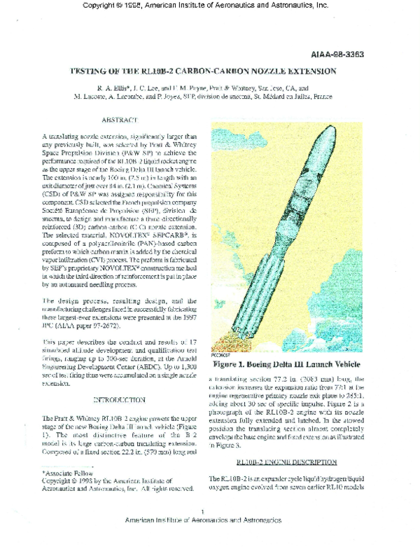 (PDF) Testing of the RL10B-2 carbon-carbon nozzle extension