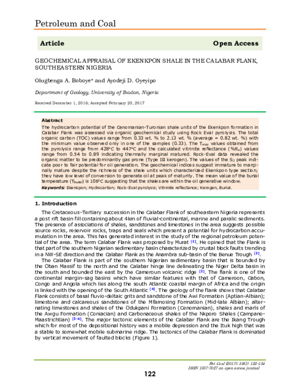 (PDF) Geochemical Appraisal of Ekenkpon Shale in the Calabar Flank ...