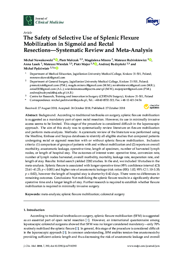 (PDF) The Safety of Selective Use of Splenic Flexure Mobilization in Sigmoid and Rectal ...