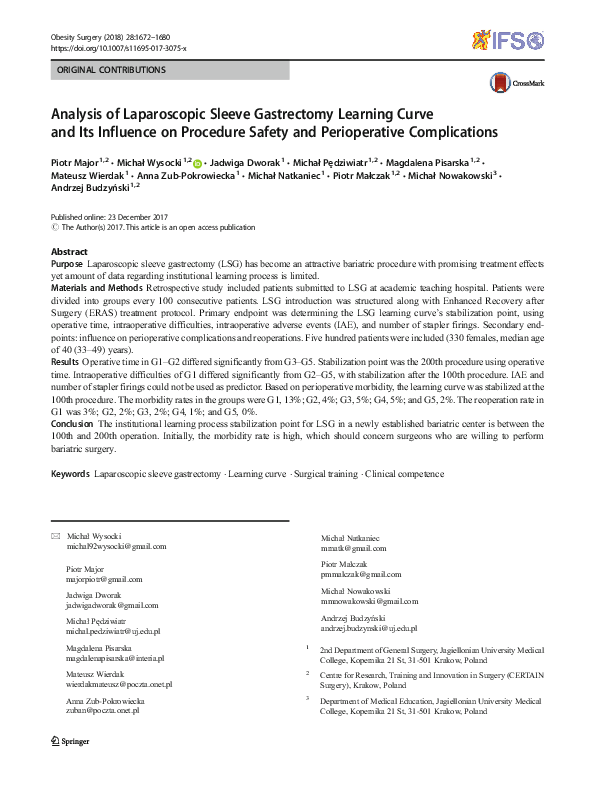 (PDF) Analysis of Laparoscopic Sleeve Gastrectomy Learning Curve and Its Influence on Procedure ...