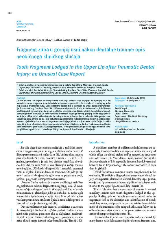 (PDF) Fragment zuba u gornjoj usni nakon dentalne traume: opis ...