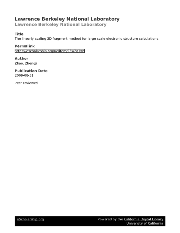 Pdf The Linearly Scaling 3d Fragment Method For Large Scale