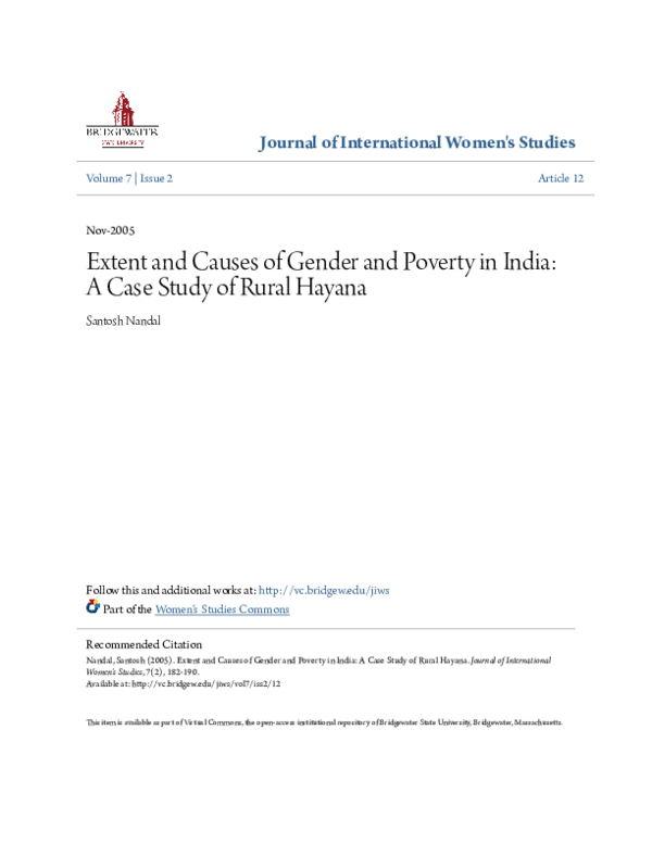 (PDF) Extent and causes of gender and poverty in India: A case study of ...