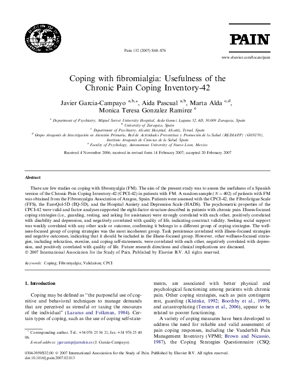 (PDF) Coping with fibromialgia: Usefulness of the Chronic Pain Coping ...