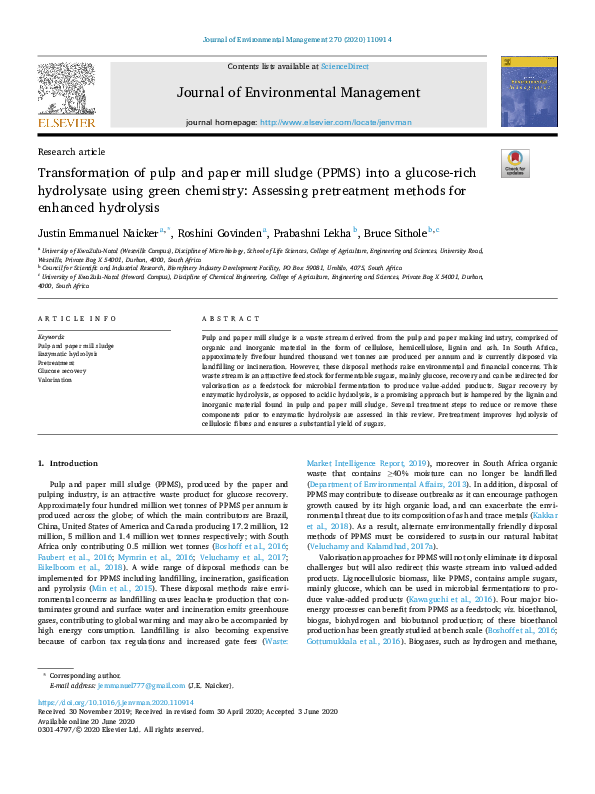 (PDF) Transformation of pulp and paper mill sludge (PPMS) into a ...