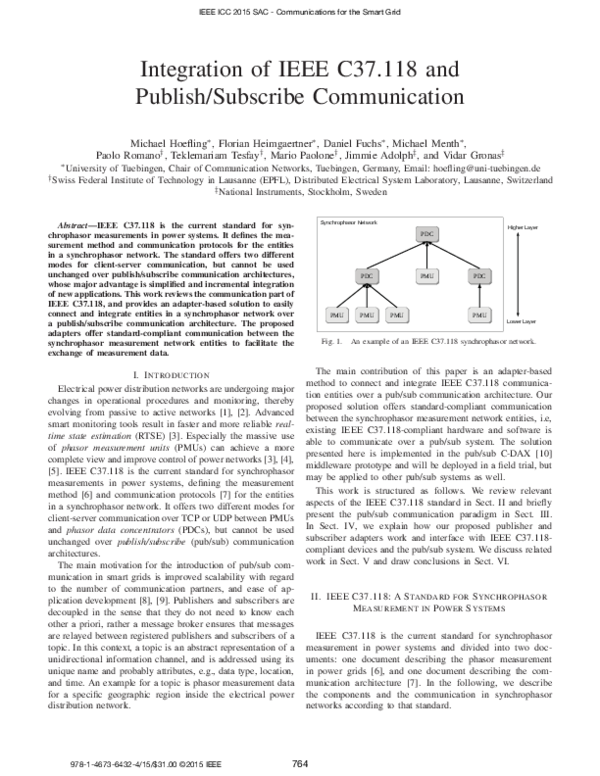 (PDF) Integration of IEEE C37.118 and publish/subscribe communication